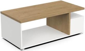 Demeyere Access Couchtisch, Holzwerkstoff, Weiß und Eiche, 91 x 50 x 37 cm