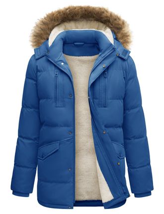 Heekpek Herren Winterjacke Outdoor Parka Jacken Lang Männer Warme Winddicht Wasserabweisend Fleece Gefüttert Wintermantel mit Kapuze, Blau, XL