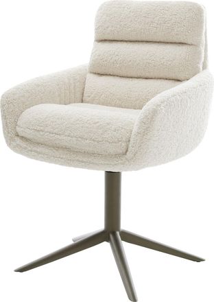 DELIFE Esszimmerstuhl Abelia-Flex mit Armlehnen Fu&szlig;kreuz Effektfinish Titan Teddystoff Beige 360&deg; drehbar Wippfunktion