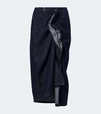 Dries Van Noten Jupe midi asym&eacute;trique en denim