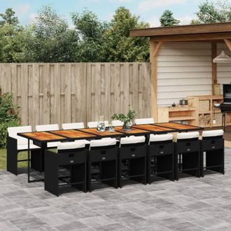 vidaXL Ensemble &agrave; manger de jardin 13 pcs coussins noir r&eacute;sine tress&eacute;e - Vidaxl