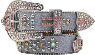 Generic Ceinture en cuir PU avec strass pour femme Style Hip Hop Punk Jeans Ceinture Fashion Streetwear, 2, 105 cm