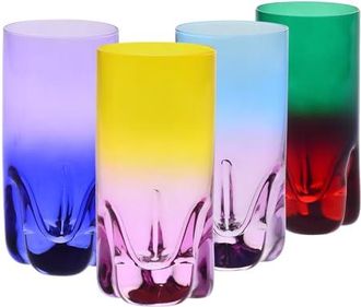 Krosno Gl&auml;ser f&uuml;r Drinks, Wasser und S&auml;fte 300 ml - Set mit 4 Gl&auml;sern in 4 einzigartigen Farben - Kollektion Aurora - Bleifreies Kristallglas - Handbemalt
