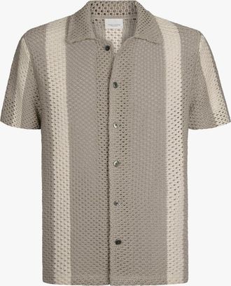Profuomo Grobstrick-Kurzarmhemd mit Streifenakzenten und Netzstruktur in