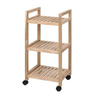 WENKO Etagere roulette bois, desserte &agrave; roulette salle de bain bois, Acina, 3 niveaux, Bois certifi&eacute; fsc, 35x72x31 cm, Marron - Wenko