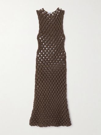 Alaia Robe Midi En Macramé De Coton Mélangé - Marron