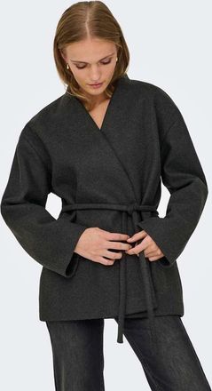 Only Fox-trillion veste ceintur&eacute;e &agrave; col V en gris fonc&eacute; chin&eacute;