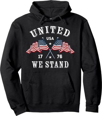 Trendy Apparel United We Stand USA 1776 Crossed Flags Pullover Hoodie
