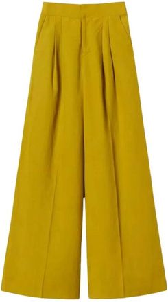 Twinset Femme, Pantalons, Vert, Taille: 42 FR Pantalon large en lin m&eacute;lang&eacute;