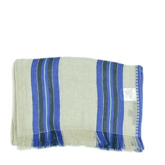 Max Mara unisex, Accessoires, Bleu, Taille: ONE Size Écharpe Pashmina à Rayures en Lin et Franges