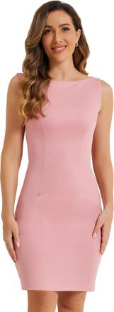 Allegra K Damen Freizeitkleider Armellos U-Boot Ausschnitt L&auml;ssig Elegant B&uuml;ro Etuikleid Dunkelrosa S