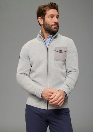 Man's World Strickjacke Neue Kollektion! Highlight mit Tasche und Badge casual Stil, mit Rei&szlig;verschluss, Langarm, melierte Optik