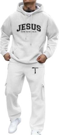 Generic Ensemble de surv&ecirc;tement pour homme avec imprim&eacute; lettres, sweat &agrave; capuche, jambe droite, poche d&eacute;contract&eacute;e, mode quotidienne, jogging, haut et pantalo