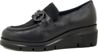 OSVALDO PERICOLI Mocassins femme en cuir et cheval noir, compens&eacute;e moyenne 5 cm, I518167, Noir, 38 EU
