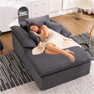 Generic Moderne Wolkencouch, Cord-Schlafsofa, rahmenloses Sofa, mit 3 Kissen, einsitziges Bodensofa, kein Zusammenbau erforderlich, for Wohnzimmerwohnung(Gris