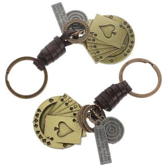 NUOBESTY Lot de 2 Porte-Cl&eacute;s Vintage en Cuir V&eacute;ritable de Carte de Poker Porte-Cl&eacute;s R&eacute;tro pour Voiture D&eacute;coration Pendentif Cr&eacute;atif Pr&eacute;sent Homme Pratique et L