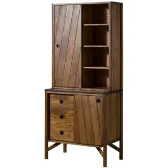 Massivmoebel24 Buffet Mango 80x45x180 braun ge&ouml;lt / dunkler Granit los angeles 104