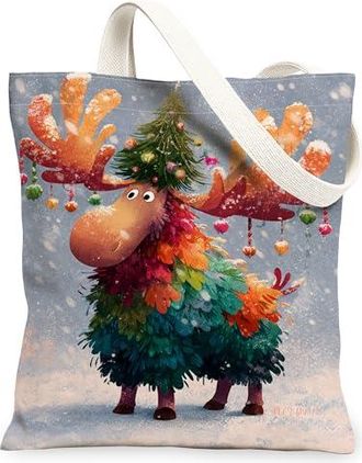 Generic Sacs fourre-tout fantaisistes en toile d&eacute;lan - Motif animal color&eacute; - R&eacute;utilisables - L&eacute;gers et lavables, multicolore, 13x15 Inch