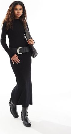 Weekday Exclusivité ASOS - Weekday - Eliette - Robe longue et ajustée en maille côtelée - Noir