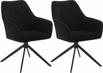 Woltu Lot de 2 Chaises de Salle à Manger Pivoter à 360°en Chenille + velours côtelé + métal, 45 x 41 x 86cm, Chaise de Cuisine avec Dossier, Noir - Woltu
