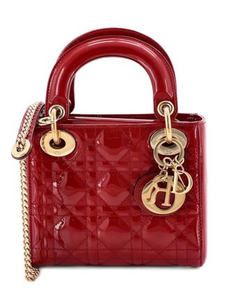 Dior Lady Dior Chain Bag Cannage Quilt Patent Mini satchel - Rouge