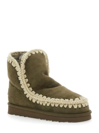 Mou Womens Green Ankle Boots With Crochet Details Suede