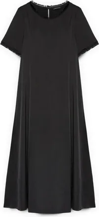 Fiorella Rubino Femme, Robes, Noir, Taille: 54 FR Robe trap&egrave;ze en satin avec d&eacute;tails &agrave; franges