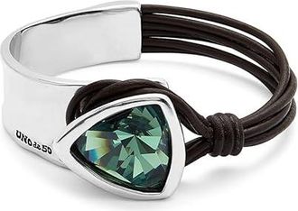 Uno De 50 UNOde50 Bracelet rigide pour femme, cuir et plaqué argent sterling, verre à facettes vertes, taille M, bijou artisanal, fabriqué en Espagne, Talla M, 