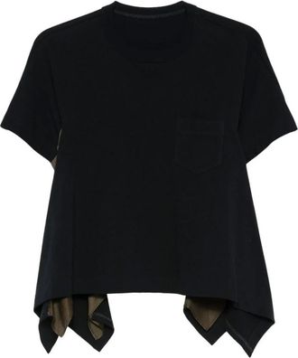 sacai Femme, Tops, Noir, Taille: 40 FR Satin x Cotton Jersey T-Shirt