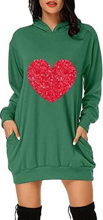 Generic Robe sexy &agrave; manches longues pour la Saint-Valentin - Avec imprim&eacute; coeur mignon - Mini robe longue - Confortable et &eacute;l&eacute;gante - Sweatshirts dhiver d&eacute;con