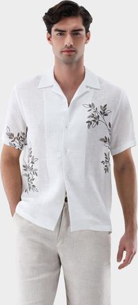 van Laack Kurzarm Bowlinghemd aus Leinen mit Druck