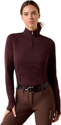 Ariat Womens Gridwork 2.0 1/4 Zip Baselayer Top Long Sleeve in Chocolate Plum, Size X-Small, by Ariat
