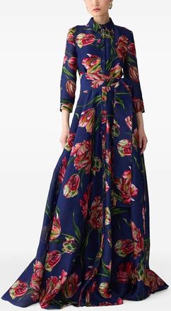 Carolina Herrera tulip-print shirt maxi dress - Blau