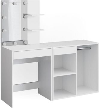 Vicco Schminktisch Isabelle, Wei&szlig;, 60 cm mit LED Beleuchtung und Schrank, Vicco