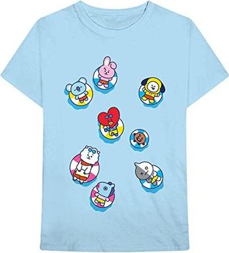 BT21 T-shirt officiel BTS Hero Badges K-Pop Koya Rj Shooky Officiel Unisexe Gris, bleu pâle, L