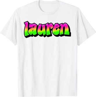 BDAZ Lauren Graffiti Personalisierter Name Gr&uuml;n Rosa Frauen M&auml;dchen T-Shirt