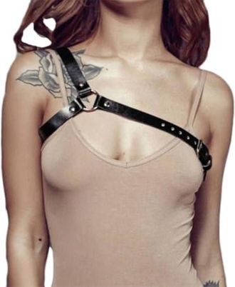 ORANDESIGNE Femme Punk Taille Harnais Ceinture en Cuir PU Corps Poitrine Cha&icirc;ne Noir Goth Gilet Ceinture R&eacute;glable Bijoux de Corps Filles Cosplay Party Rave Hallow