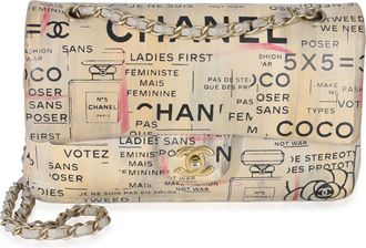 Chanel Newspaper Print Lambskin Medium Double Flap Bag