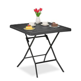 Relaxdays Gartentisch Holz-Optik, quadratisch, hbt: 74x78x78 cm, Balkontisch, Kunststoff, Metall, Outdoortisch, schwarz - Relaxdays