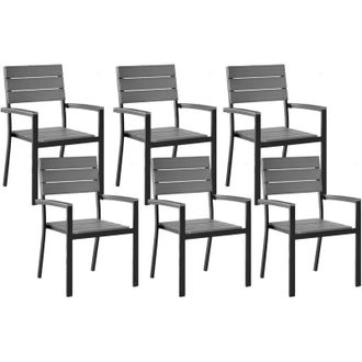 Beliani Gartenstuhl 6er Set Grau und Schwarz Aluminium Kunstholz mit Hohen Armlehnen Modern f&uuml;r Terrasse Garten Balkon Ausstattung Sitzm&ouml;bel