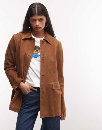 Monki Premium-Jacke aus Wildleder in Dunkelbraun
