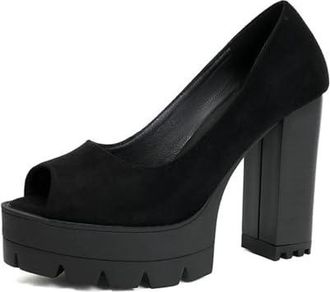 Generic Escarpins &agrave; talons &eacute;pais ouverts &agrave; bout ouvert pour femme - Chaussures de mariage tendance d&eacute;contract&eacute;es et polyvalentes, Black Velvet, 40.5 EU