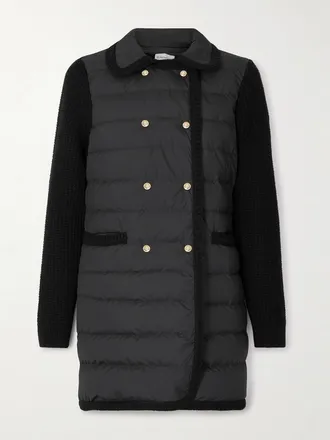 Moncler Cardigan À Double Boutonnage En Laine Et Cachemire Mélangés, Tissu Technique Matelassé Et Duvet - Noir