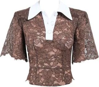 Rowen Rose Top manches courtes &agrave; col chemise en coton m&eacute;lang&eacute;