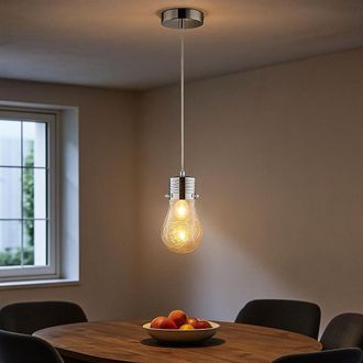 ETC Shop Pendelleuchte Gl&uuml;hbirne Vintage Lampe Wohnzimmer H&auml;ngeleuchte Deko Gl&uuml;hbirne E14, Drahtgeflecht, Metall chrom, E14 Fassung, DxH 12x150 cm