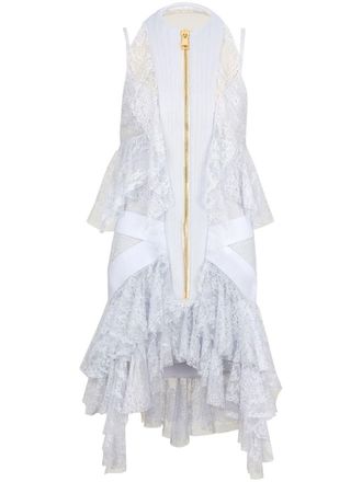 Balmain robe courte &agrave; empi&egrave;cements en dentelle - Gris