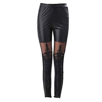 Pretyzoom Legging Gothique Punk en Cuir pour Femme - Noir, Noir