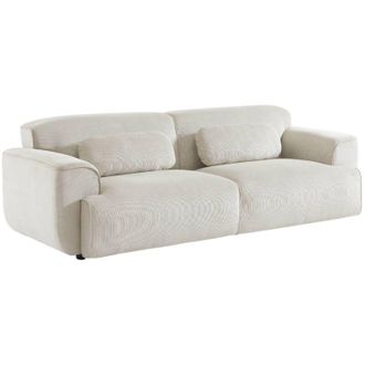Sweeek Sweeek - Canap&eacute;. Wallas. 3 places. tissu velours c&ocirc;tel&eacute; l 230 x p 98 x h 73cm Velours c&ocirc;tel&eacute; Cr&egrave;me