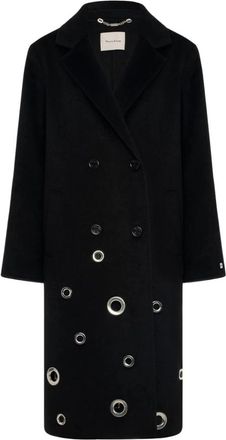 Manila Grace Langer doppelreihiger Mantel mit runden Applikationen - - Coats - Damen - Schwarzk - M
