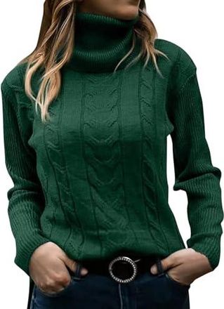 Generic Pull &agrave; col roul&eacute; et manches longues en tricot torsad&eacute; pour femme - Pull en laine - Coupe d&eacute;contract&eacute;e - Demi-fermeture &eacute;clair - Polaire thermique, Ver